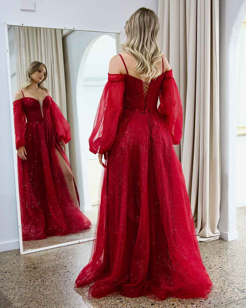 Savannah Off Shoulder Corset Gown Ruby