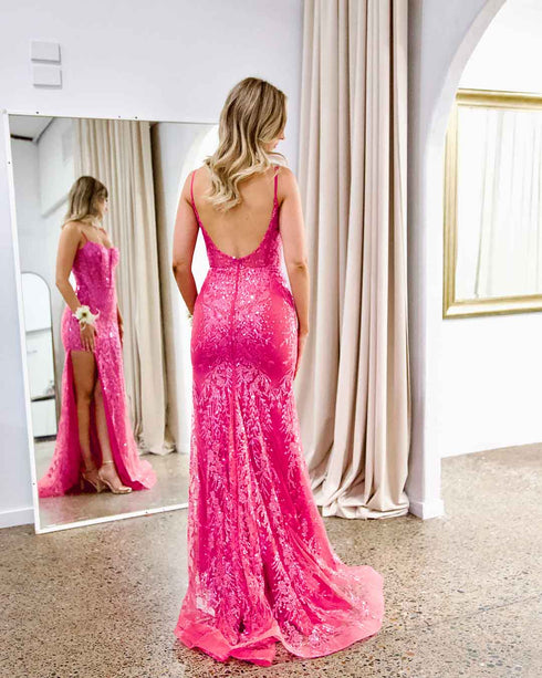 Riley Corset Lace Gown - Fuchsia