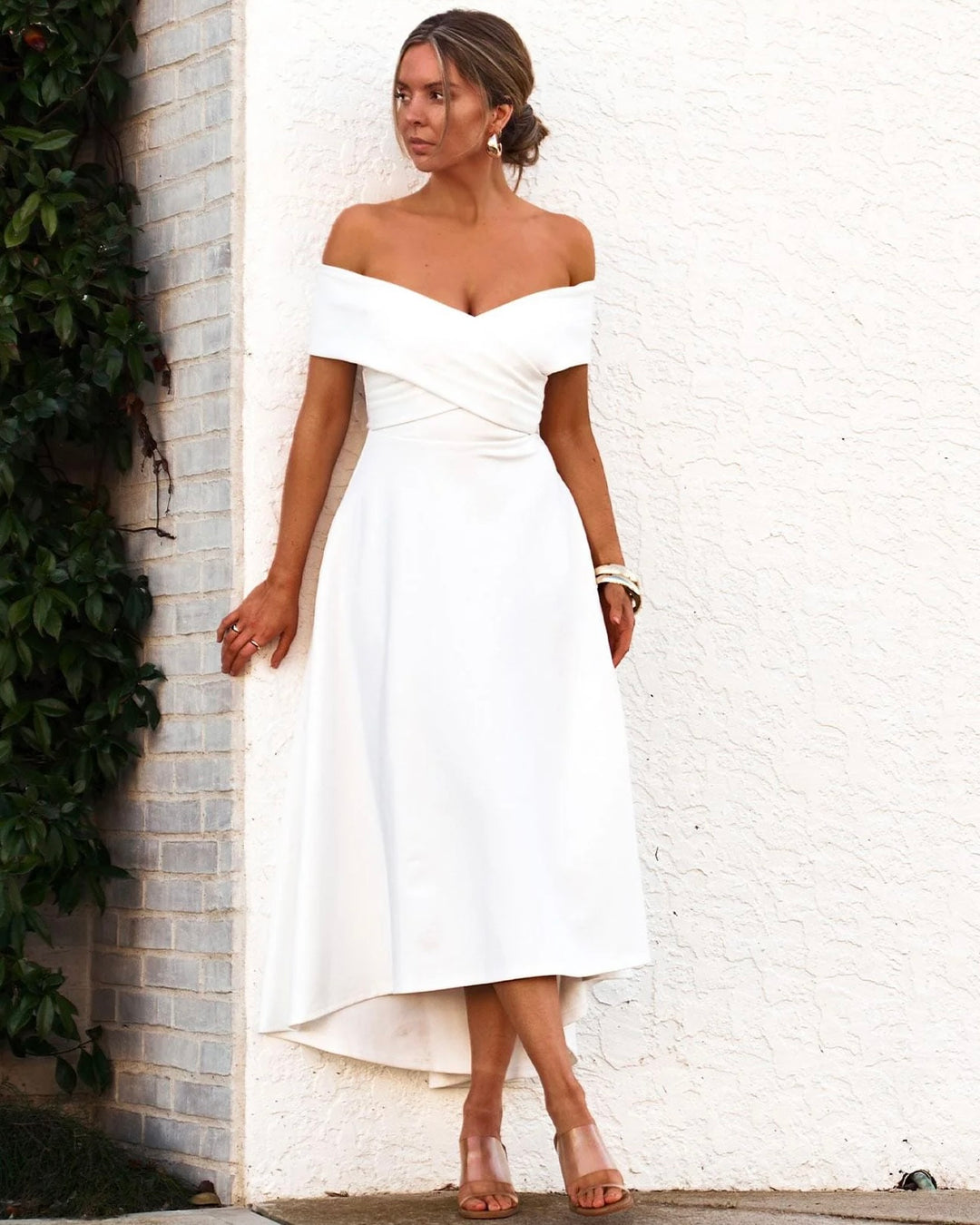 Belina Midi Dress- White – Miss Runway Boutique