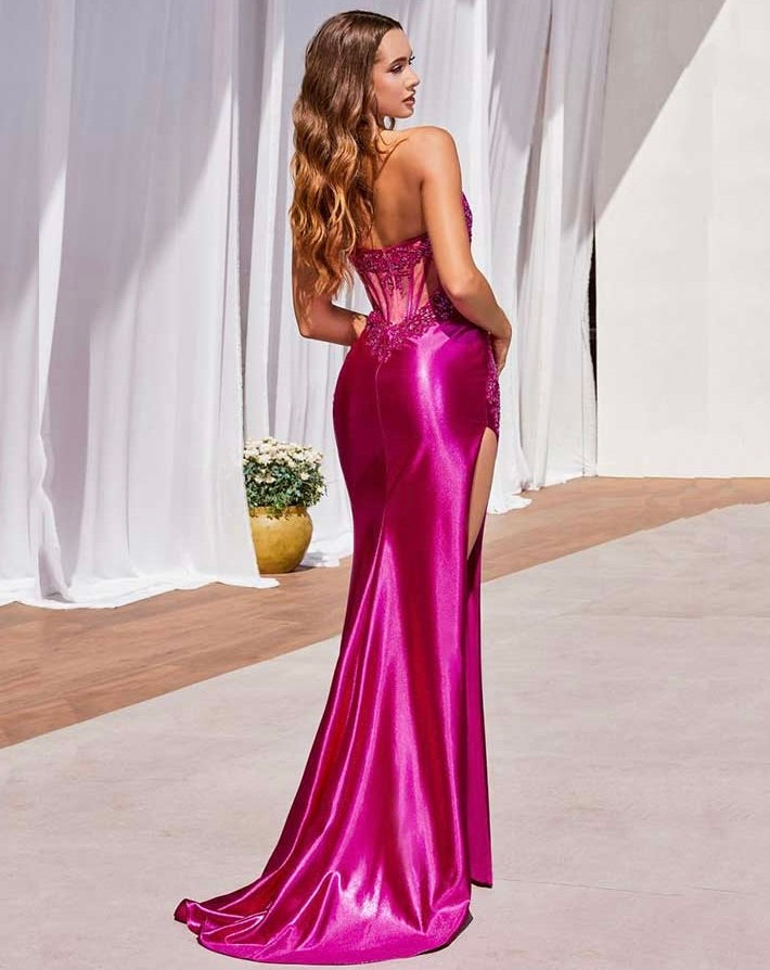 Francesca Strapless Lace Satin Gown - Magenta