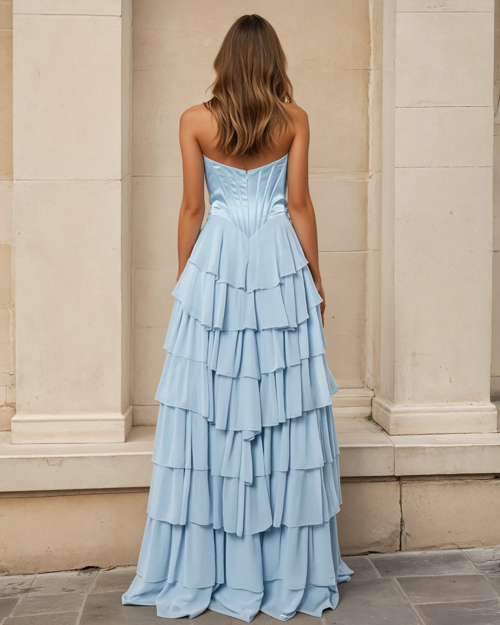 Kay Corset Layered Gown - Pale Blue – Miss Runway Boutique