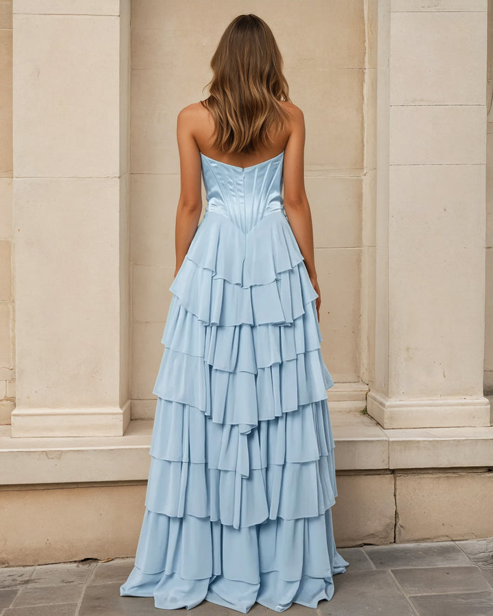 Kay Corset Ruffle Gown - Pale Blue – Miss Runway Boutique