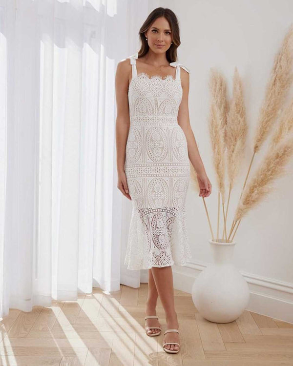 Rivers White Midi Lace Dress | Miss Runway Boutique