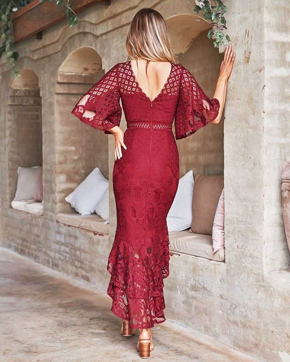 Buy Reyna Lace Midi Dress Red Online | Miss Runway Boutique