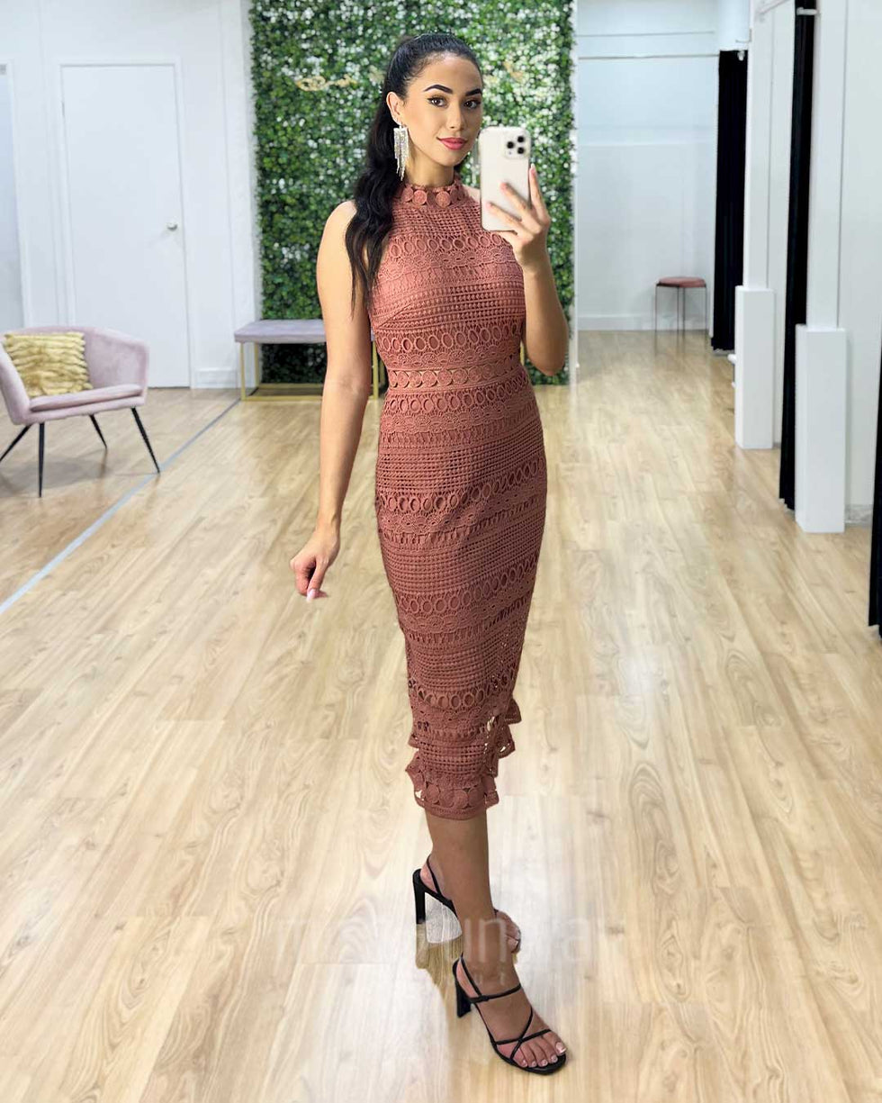 Rivers Midi Lace Dress Mauve | Miss Runway Boutique